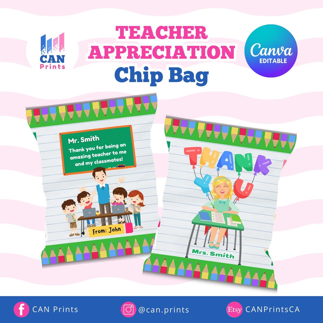 Teacher Appreciation Chip Bag Printable | Teacher Gift Favour ...