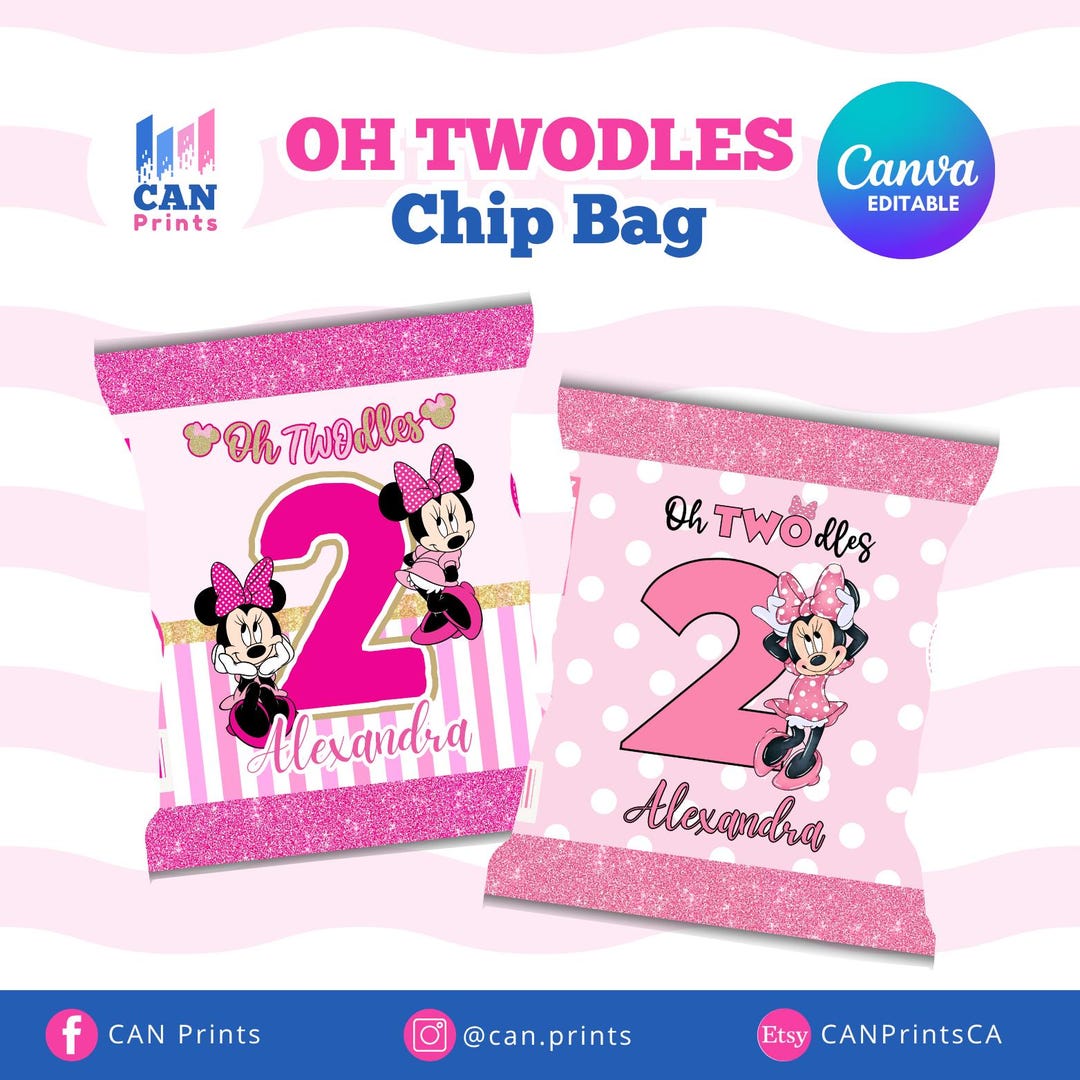 Oh Two-dles Minnie Mouse Chip Bag Template | Editable Canva Printable ...