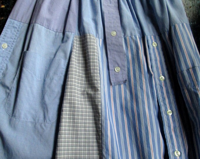 Upcycled Skirt Altered Clothing Boho Artsy Lagenlook Mens Shirt Blue ...