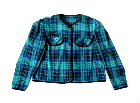 80s boxy jacket, cropped with puff sleeves, bright gr… - Gem