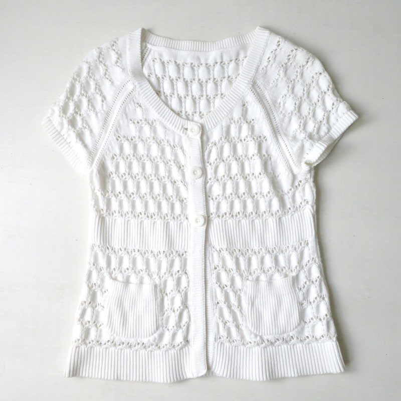 Short Sleeve White Cardigan - Etsy