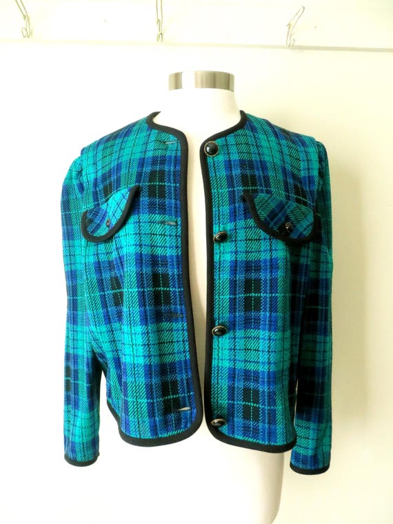 80s boxy jacket, cropped with puff sleeves, bright gr… - Gem