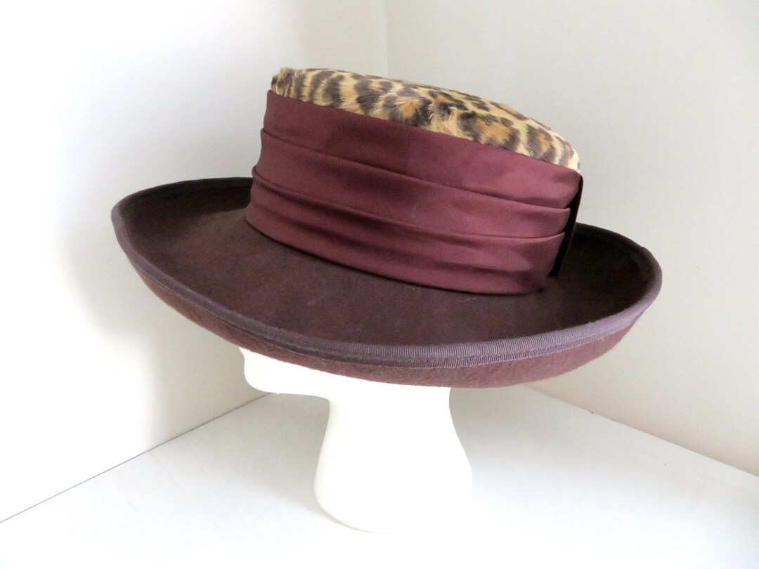 Leopard Hat With Brim Brown Wool Felt Womens Hat Faux Fur - Etsy