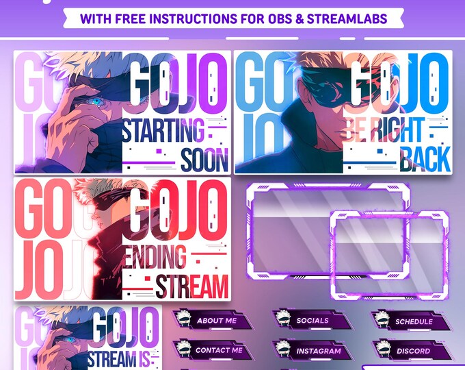 Animated Jujutsu Anime Overlay Bundle Purple Twitch Stream Pack Kick ...