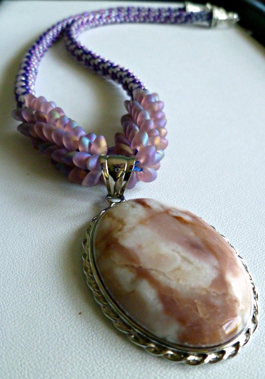 Lavender Jasper Beaded Kumihimo Necklace Statement Necklace - Etsy