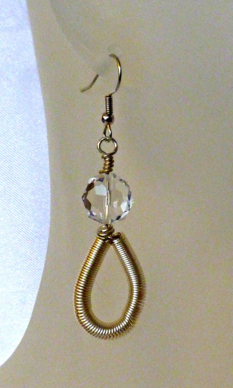 Gold Wire Coil Loop Dangle Earrings With Clear Crystal Accents ...