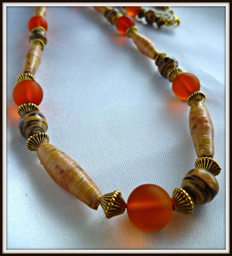 Brown/tan Paper Beads Paired With Orange Sea Glass No Clasp - Etsy