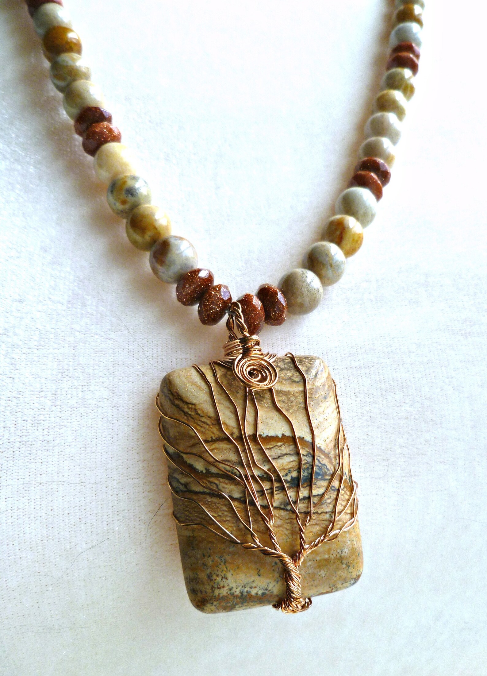 Gemstone Necklace With Genuine Sandstone Tree of Life Pendant W ...
