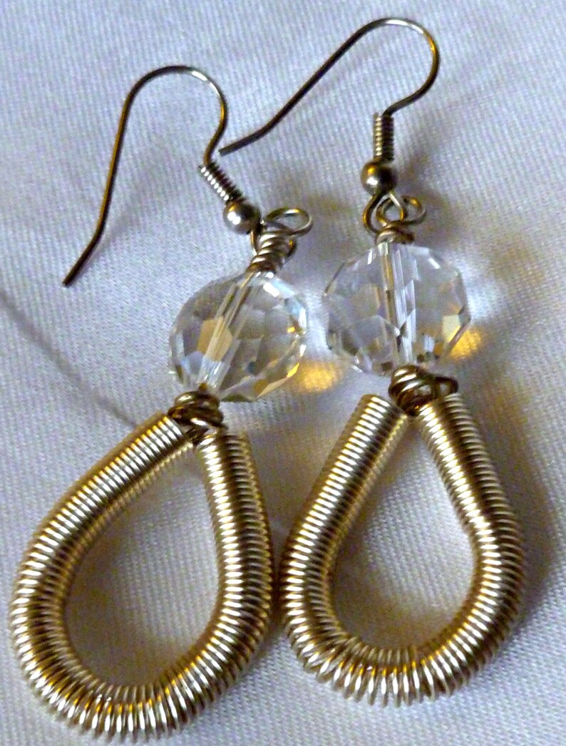 Gold Wire Coil Loop Dangle Earrings With Clear Crystal - Etsy