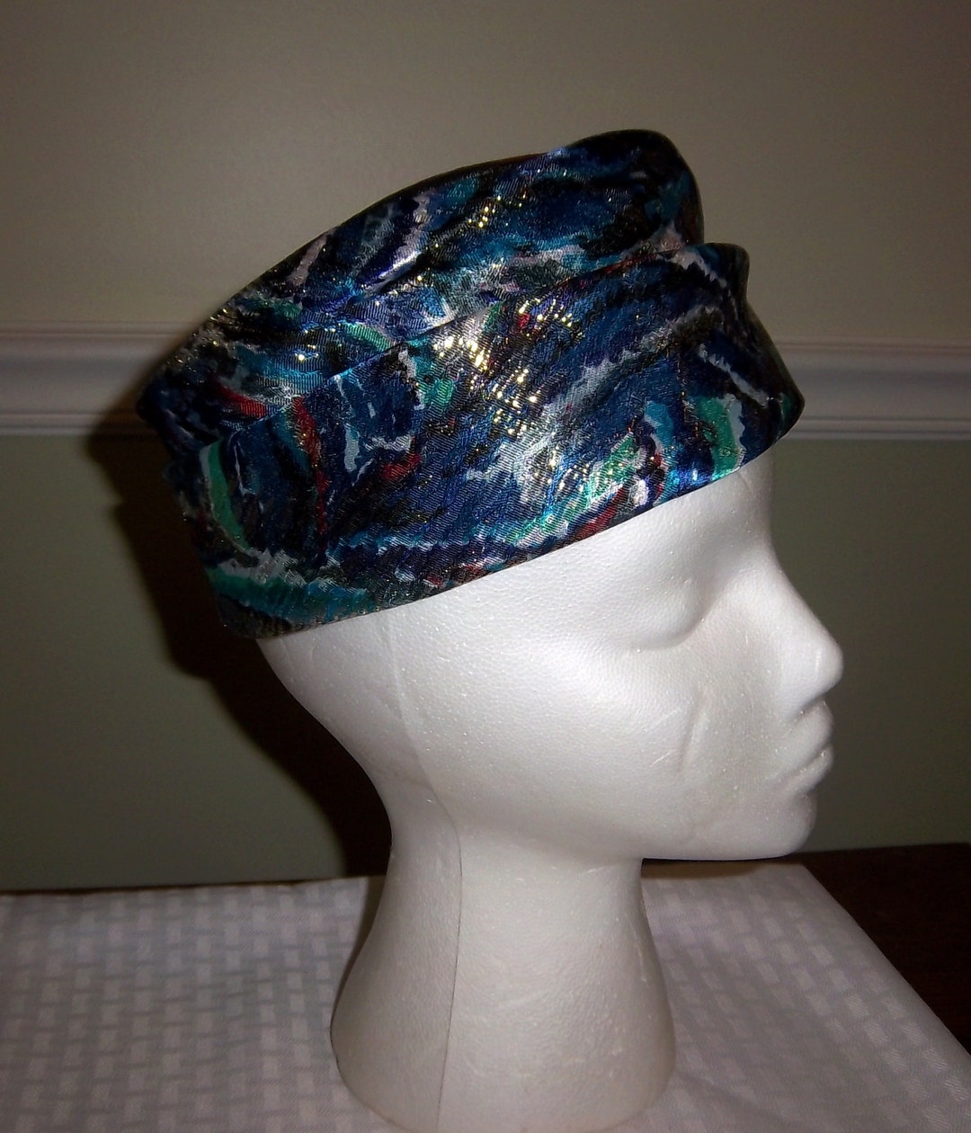 Fabulous Vintage Colorful Pill Box Style Ladies Hat Metallic Blues ...