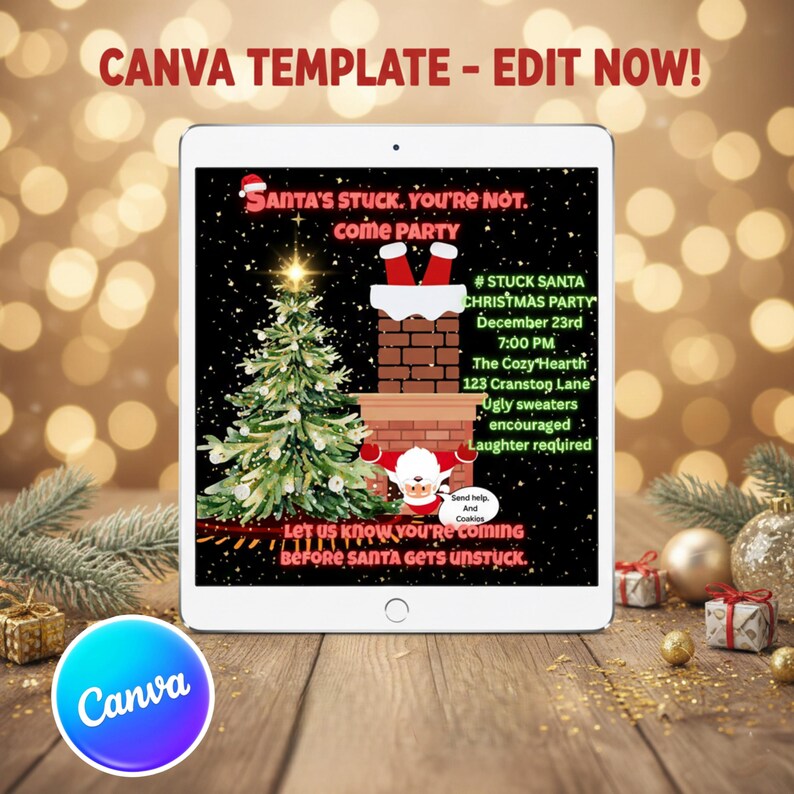 Editable Classic Red Santa Christmas Invitation | Traditional White ...