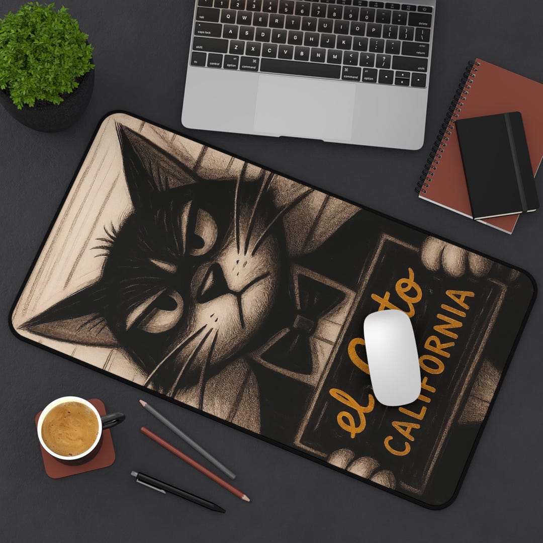El Gato California Cat Mugshot Desk Mat | Vintage Noir Cat Art - Etsy