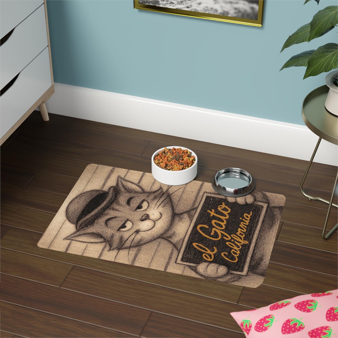 El Gato California Cat Mugshot Illustration Pet Mat 12x18 | Retro ...