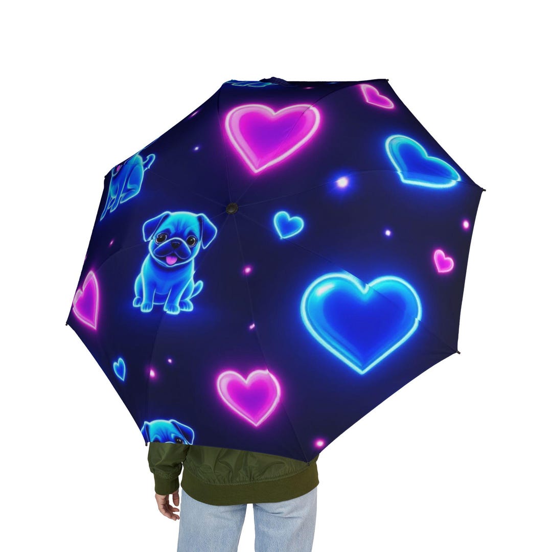 Neon Pug Hearts Umbrella | Foldable Umbrella - Etsy