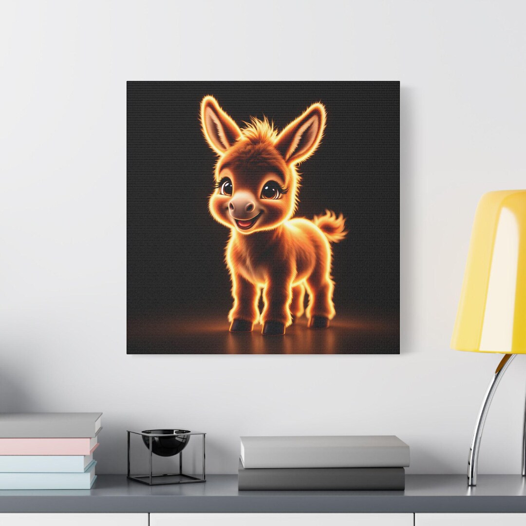 Glowing Cartoon Donkey Satin Canvas Stretched | Neon Animal Wall Art - Etsy