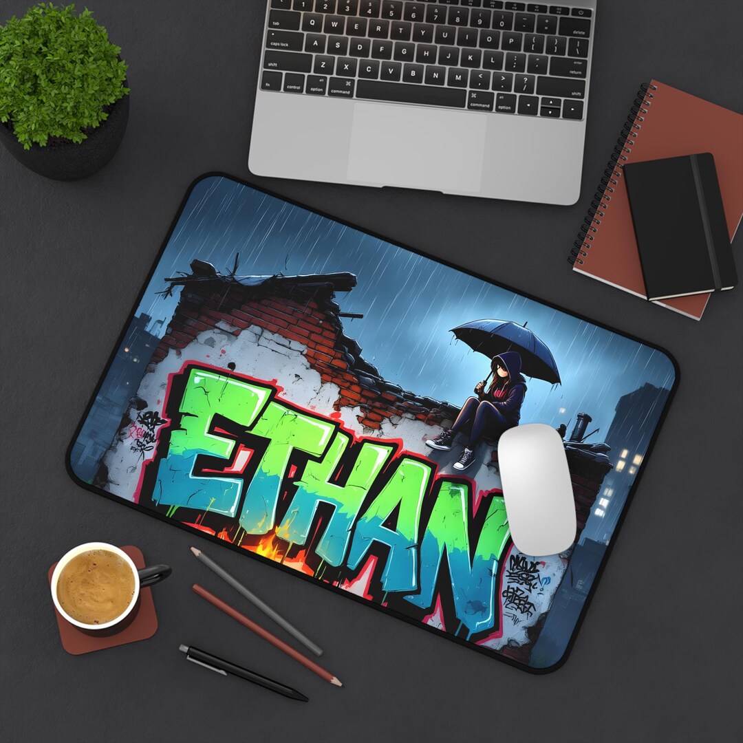 Graffiti Name 'ETHAN' With Rainy Rooftop Scene Desk Mat - Etsy