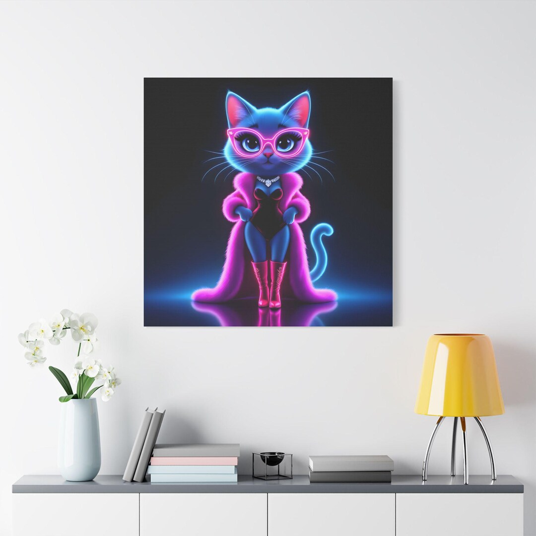 Glam Cat Satin Canvas | Retro Pop Art Portrait - Etsy