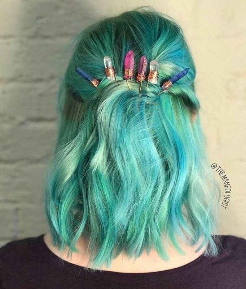 Aura Quartz Crystal Hair Pins Colorful Quartz Crystal Hair - Etsy