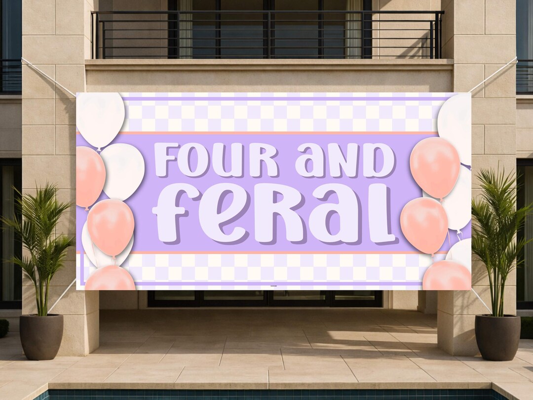 Four and Feral Checkered Birthday Banner, Forth Birthday Party Banner ...
