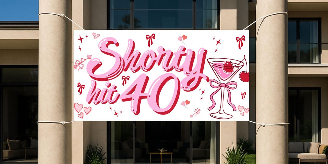 40th Birthday Banner for Her, Shorty Hit 40 1986 Backdrop, Pink ...