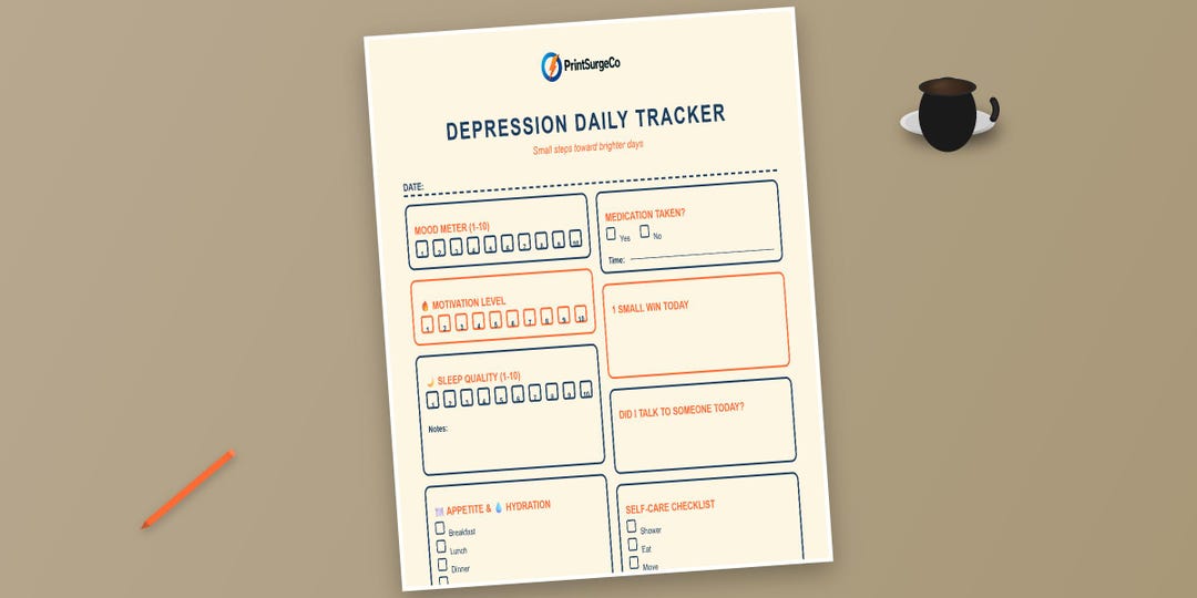 Depression Daily Tracker Printable | Mood & Motivation Log | Mental ...