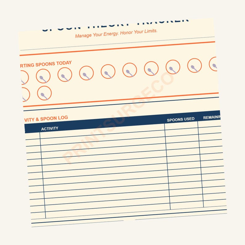Spoon Theory Tracker | Premium Energy Management Log | Daily Spoon ...