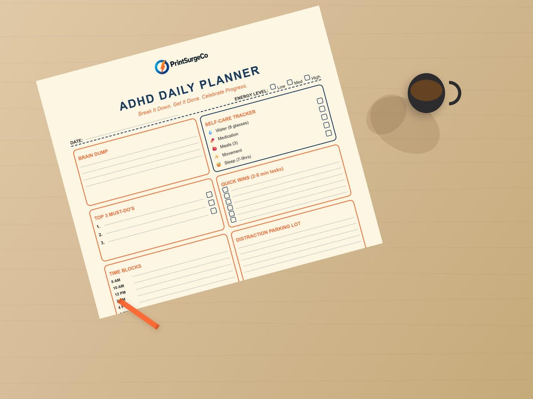 ADHD Daily Planner | Brain Dump, Time Blocks, Self-care Tracker ...