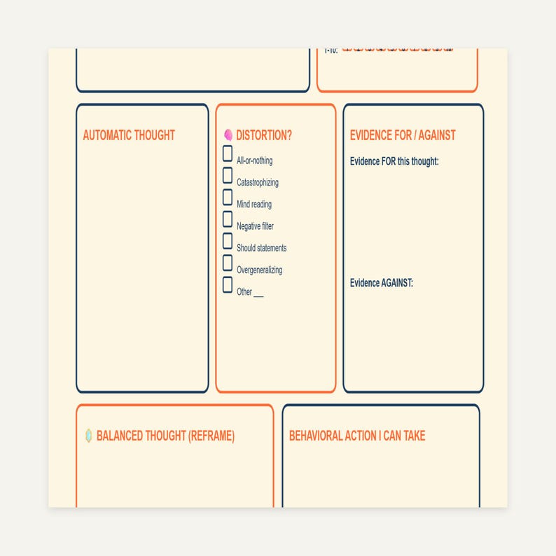CBT Thought Reframe Worksheet Printable | Cognitive Distortion ...