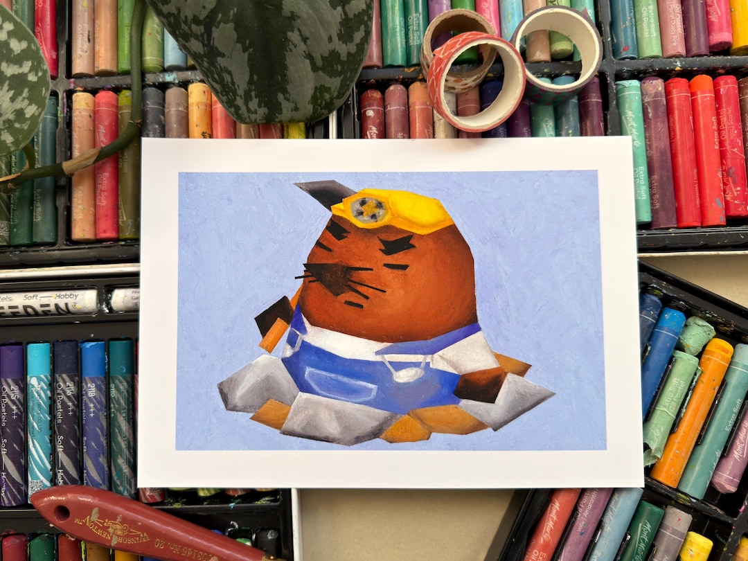 Angry Mole | Low-poly A5 Oil Pastel Art Print | Retro Gaming - Etsy