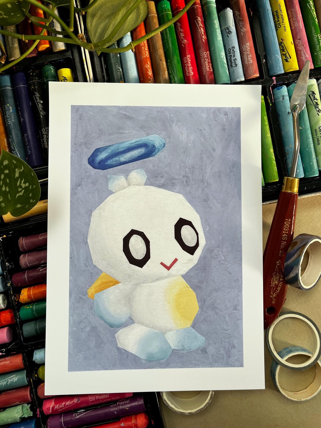 Hero Buddy | Low-poly A5 Oil Pastel Art Print | Retro Gaming - Etsy