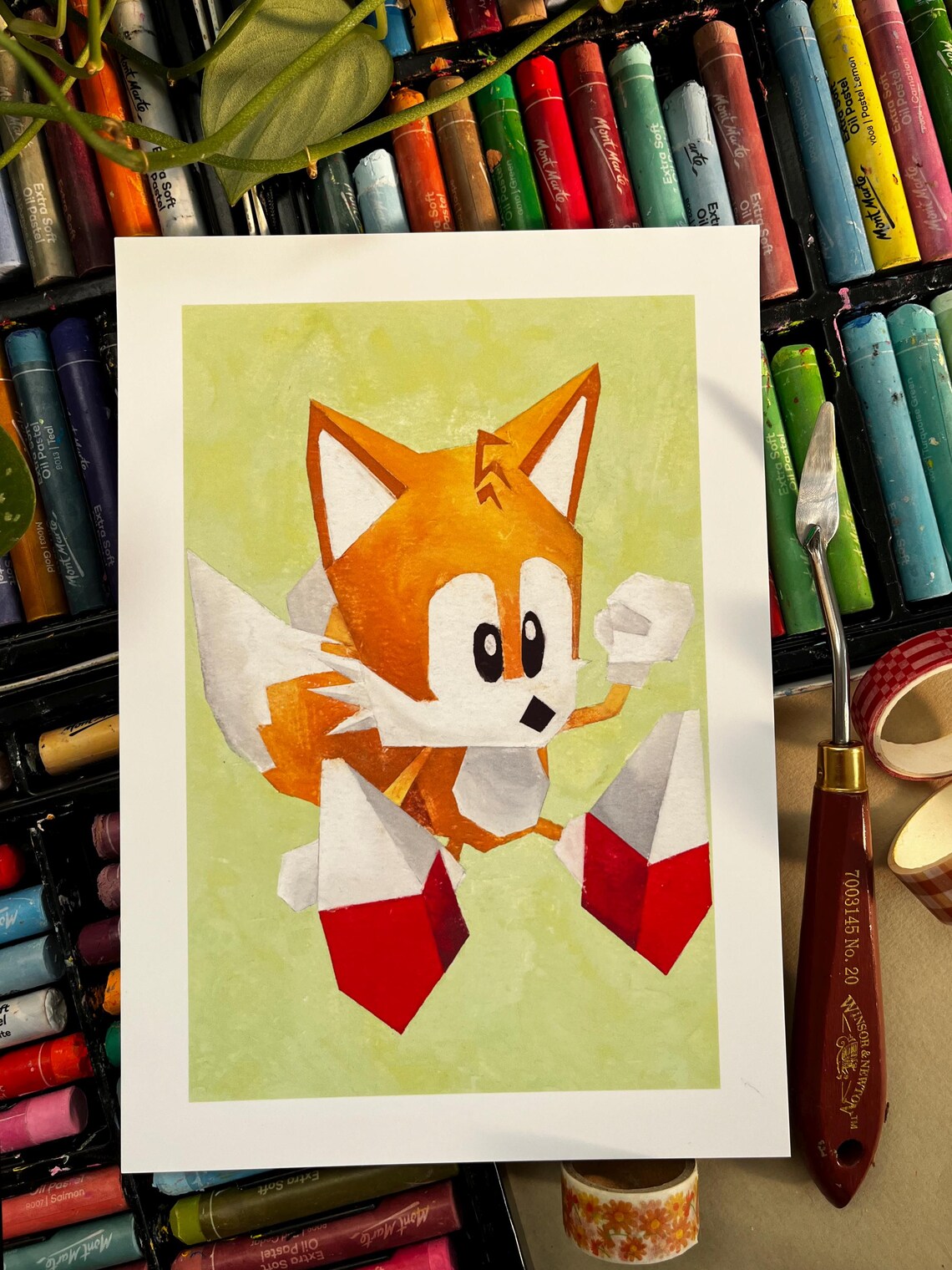 2 Tailed Fox | Low-poly A5 Oil Pastel Art Print | Retro Gaming - Etsy