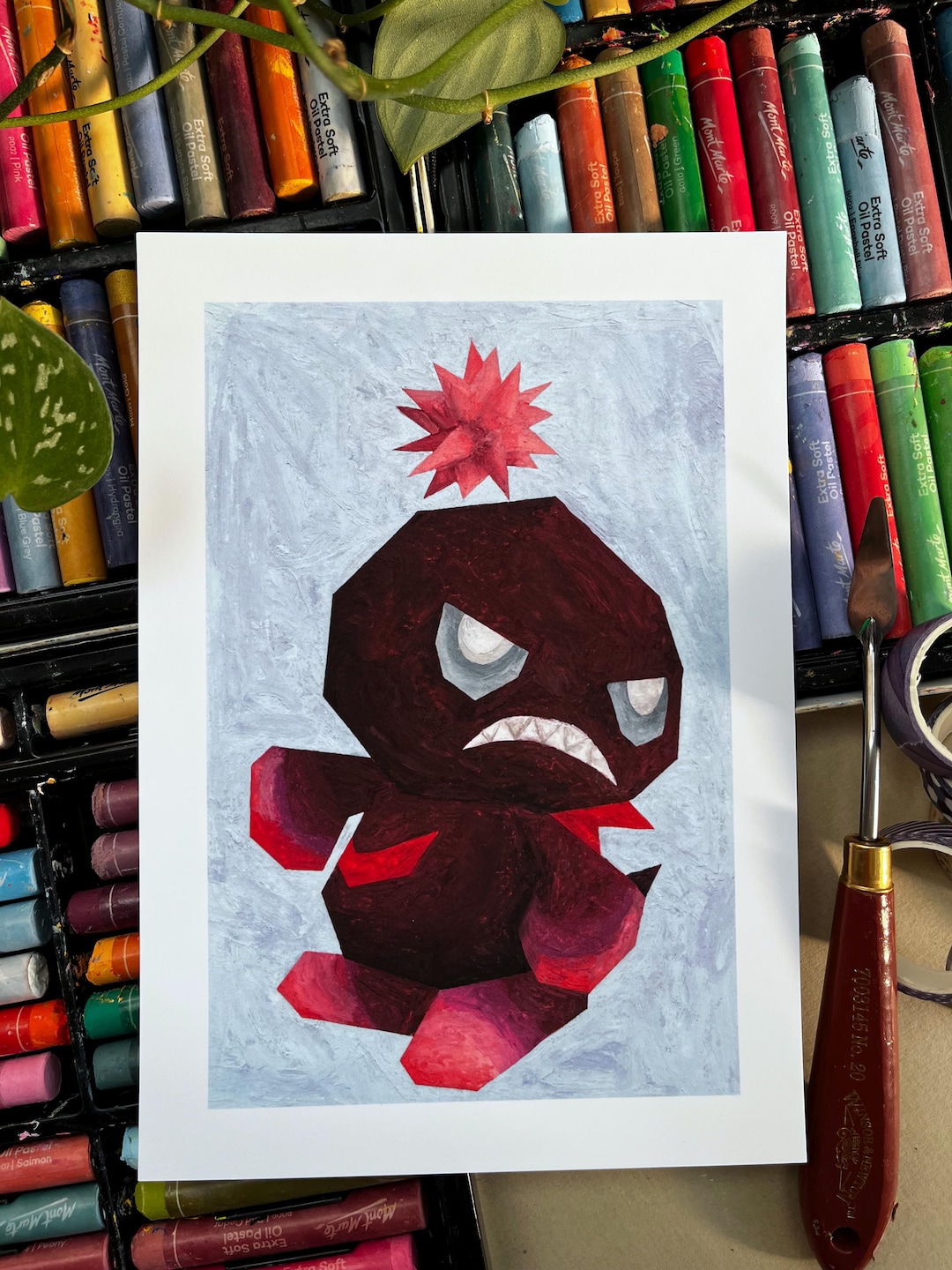 Dark Buddy | Low-poly A5 Oil Pastel Art Print | Retro Gaming - Etsy