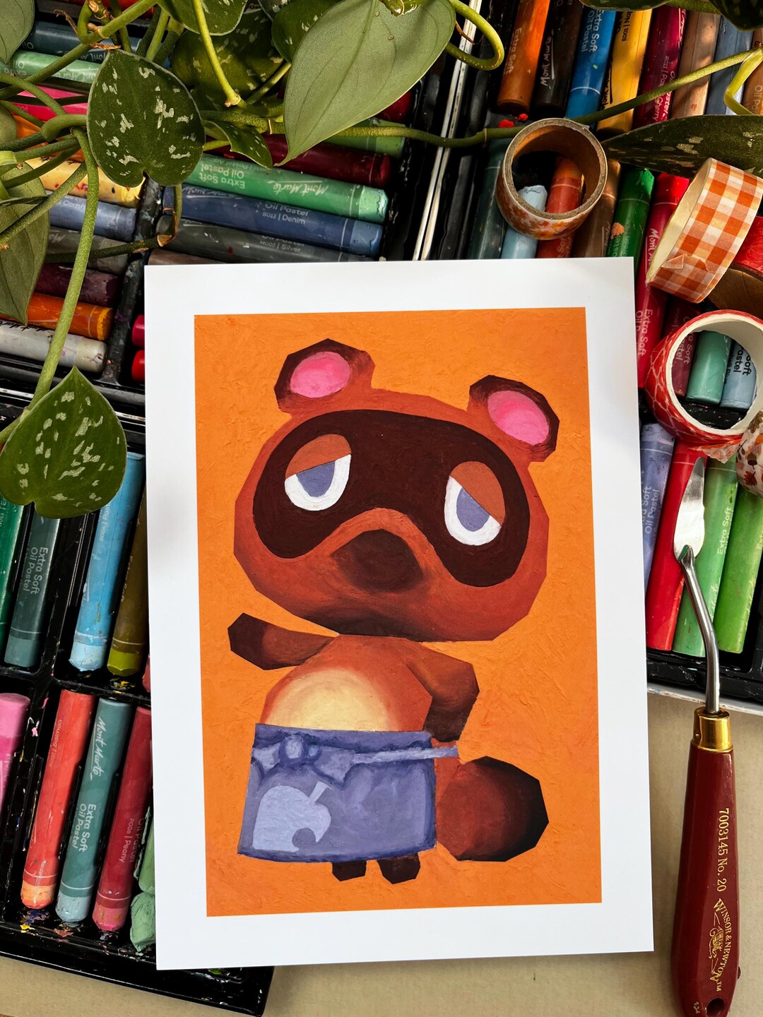 Tanuki Villager | Low-poly A5 Oil Pastel Art Print | Retro Gaming - Etsy