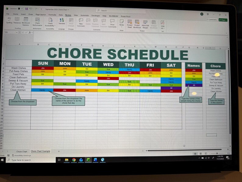 Family Chore Chart Excel Template | Weekly Task Tracker (digital) - Etsy
