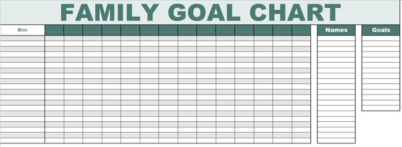 Family Goal Chart • Editable Excel & Google Sheets Template • Color ...
