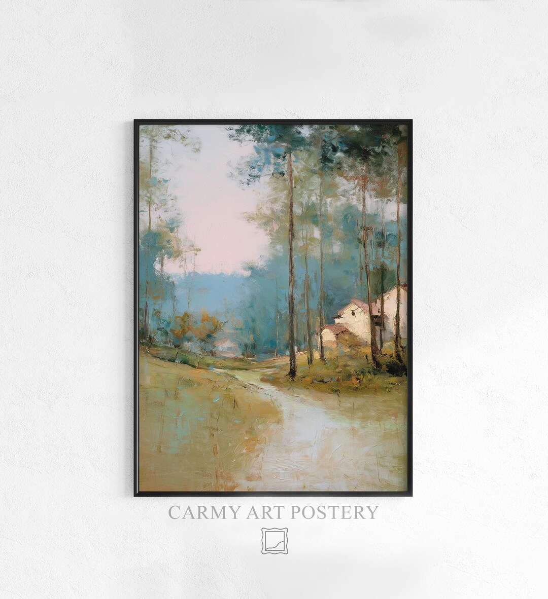 Rustic Forest Cottage Path - Cottagecore Landscape Art, Serene Green ...