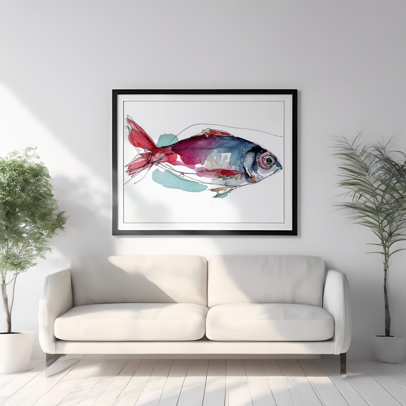 Coastal Fish Printable - Modern Nautical Decor, Colorful Fish Art ...