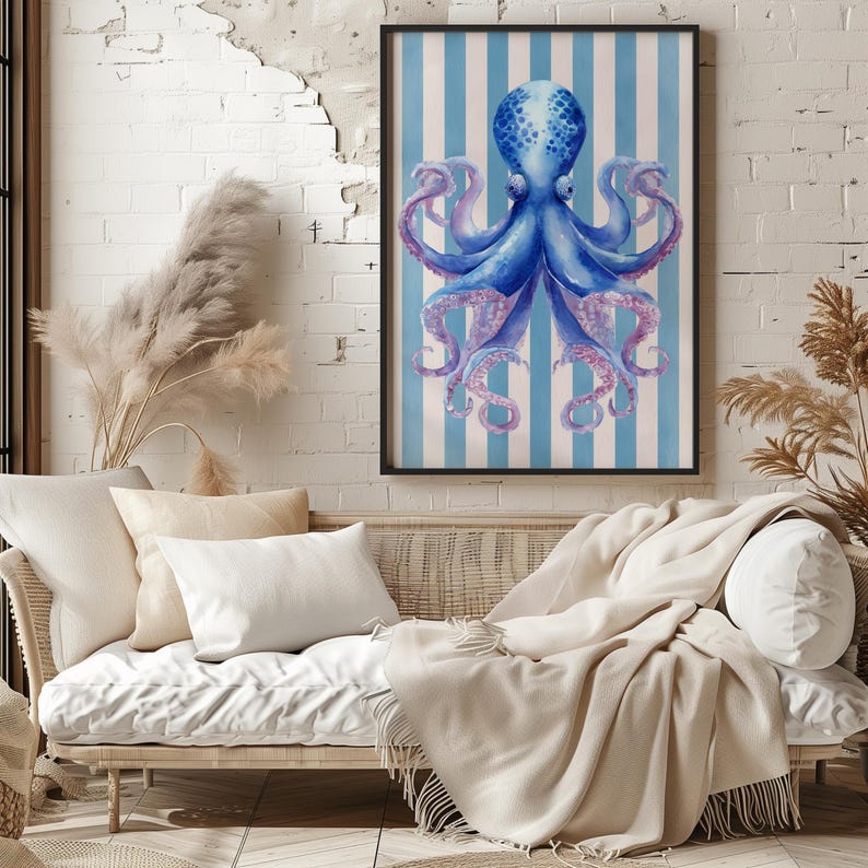 Cute Printable Blue Watercolor Octopus Art - Playful Nursery Decor ...