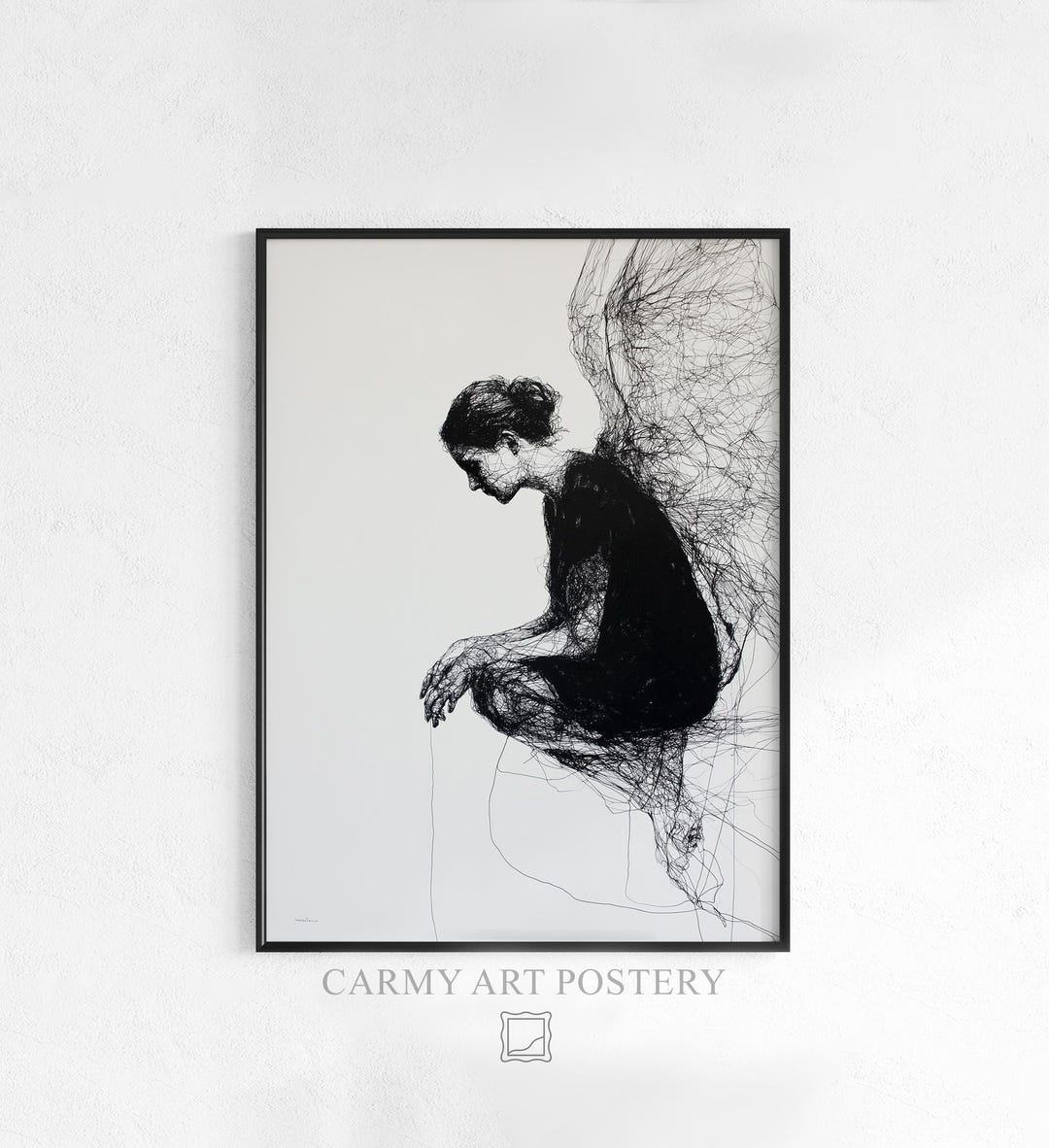 Moody Angel Sketch Printable Wall Art - Gothic Black and White Artwork ...