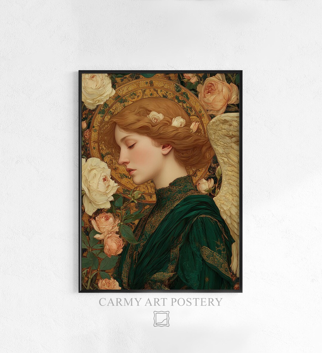 Romantic Angelic Woman in Emerald Robes - Classical Pre-raphaelite Art ...