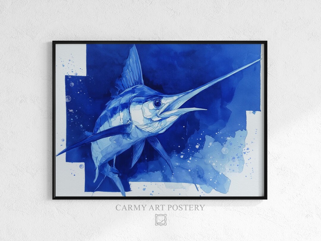 Nautical Marlin Watercolor - Dynamic Sailfish Art, Bold Coastal Decor ...