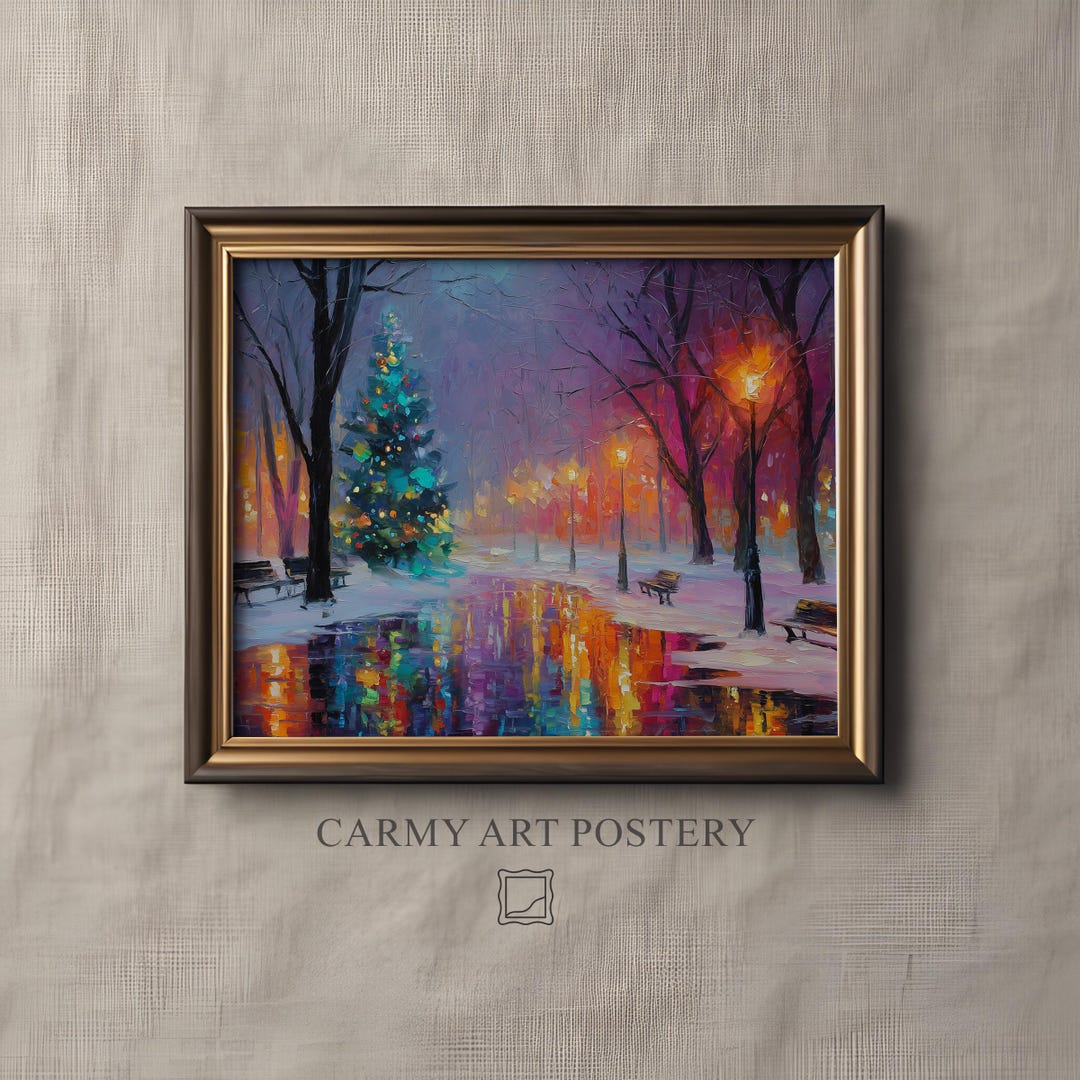Impressionist Christmas Tree in Snowy Park - Festive Winter Landscape ...