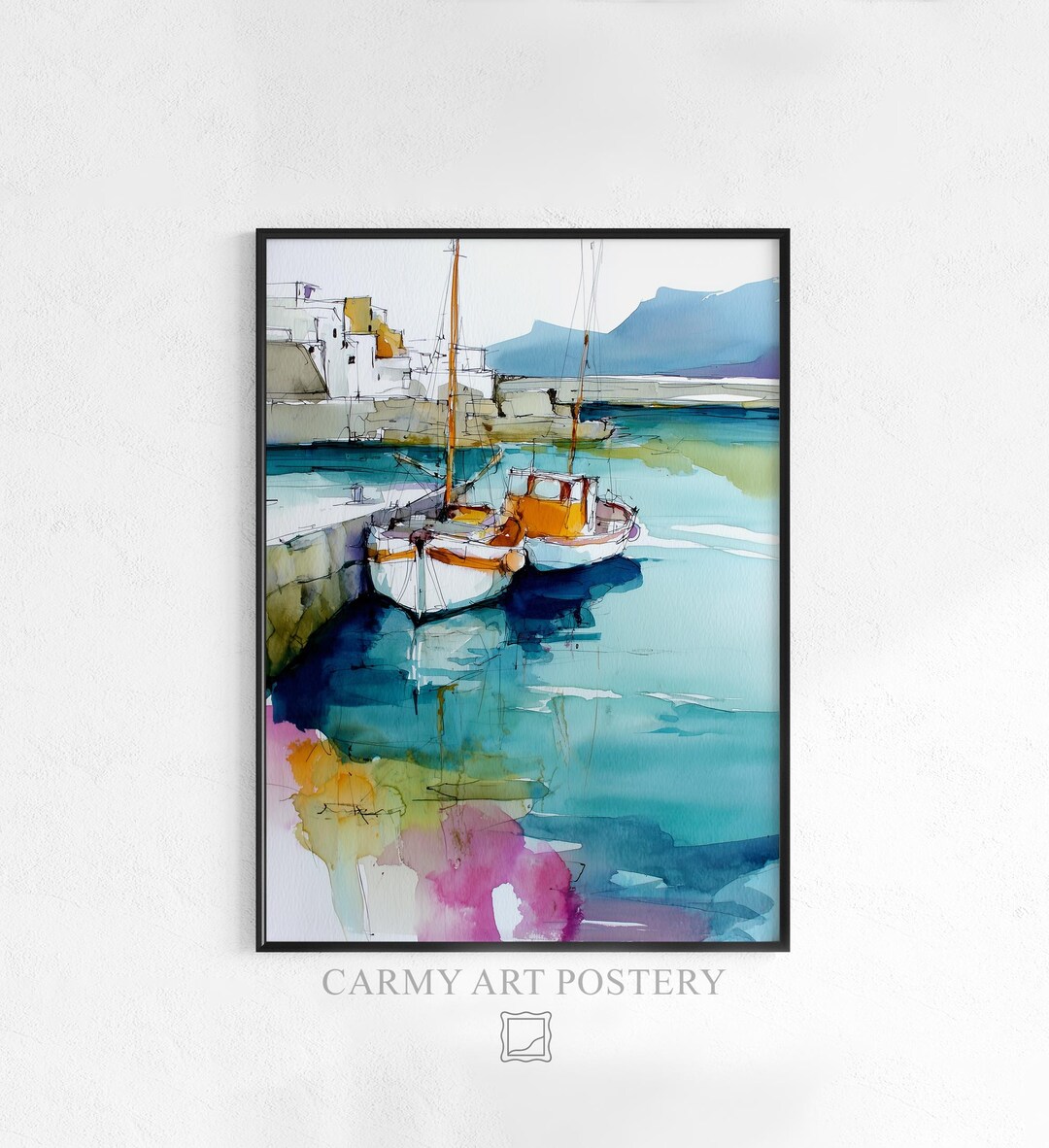 Coastal Harbor Boats With Cottagecore Charm - Vibrant Nautical ...