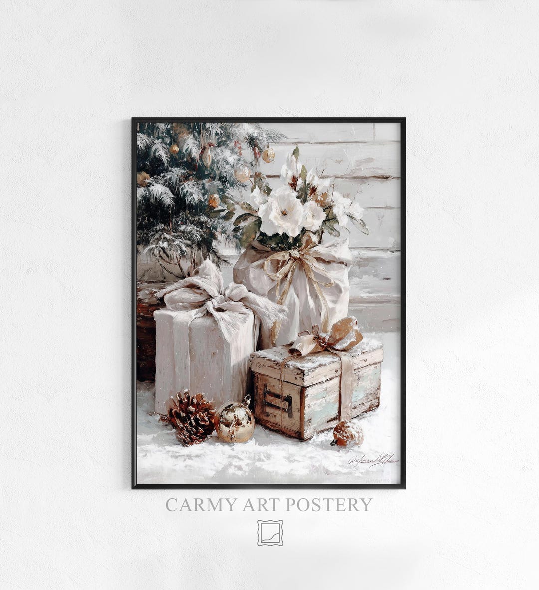Rustic Christmas Gifts Still-life Print - Cozy Farmhouse Holiday Decor ...