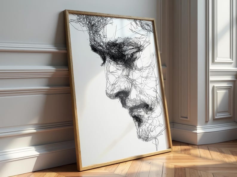 Moody Monochrome Portrait Printable, Minimalist Line Art Sketch ...