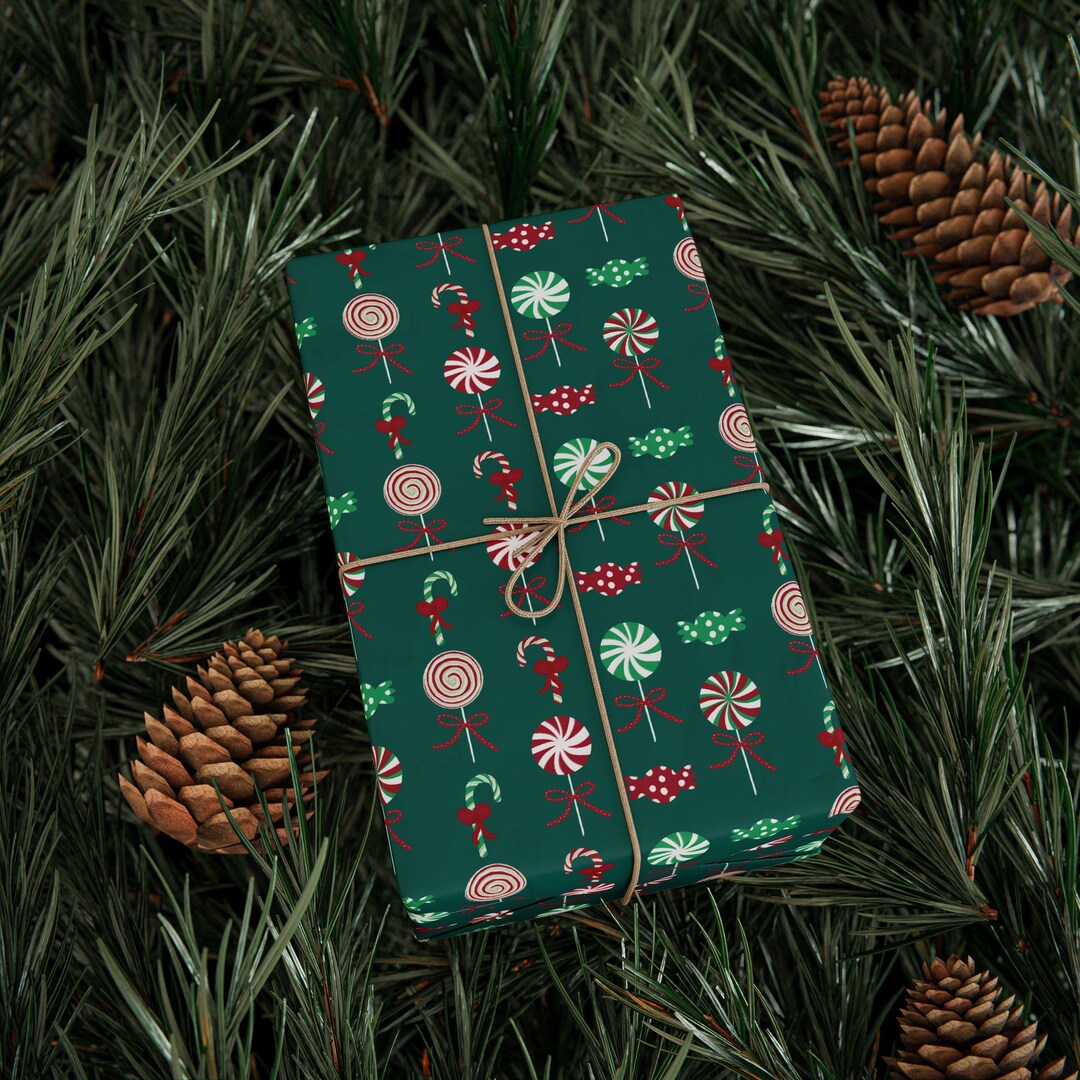 Christmas Candy Wrapping Paper | Candy Canes & Lollipops - Etsy