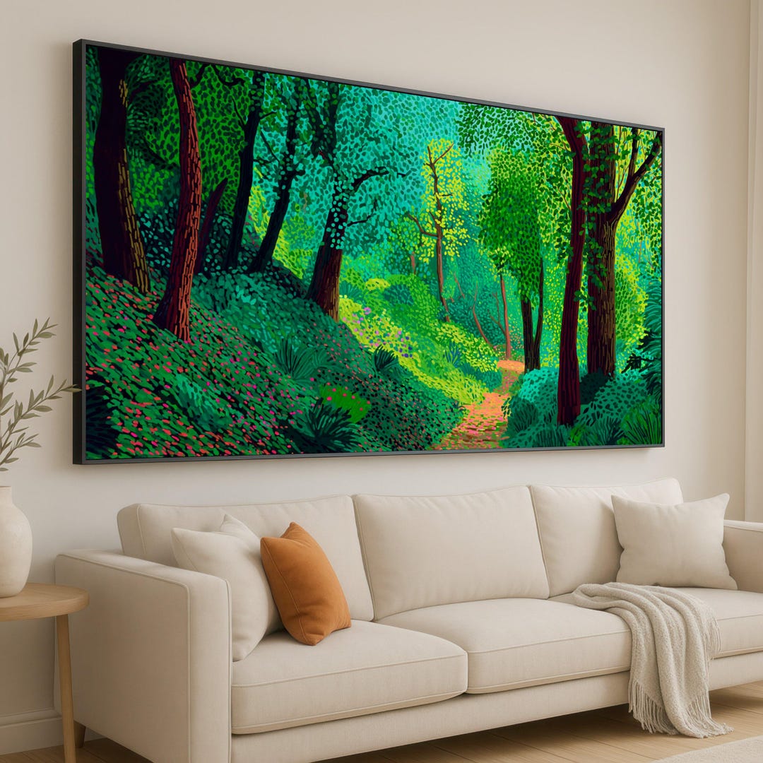 Vibrant Forest Path Canvas, Colorful Woodland Landscape, Nature Canvas ...