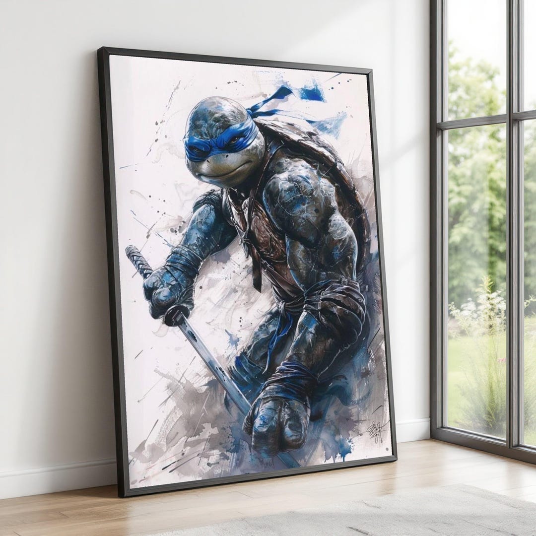 Teenage Mutant Ninja Turtle Leonardo Canvas, Action Pose Wall Art, Blue ...