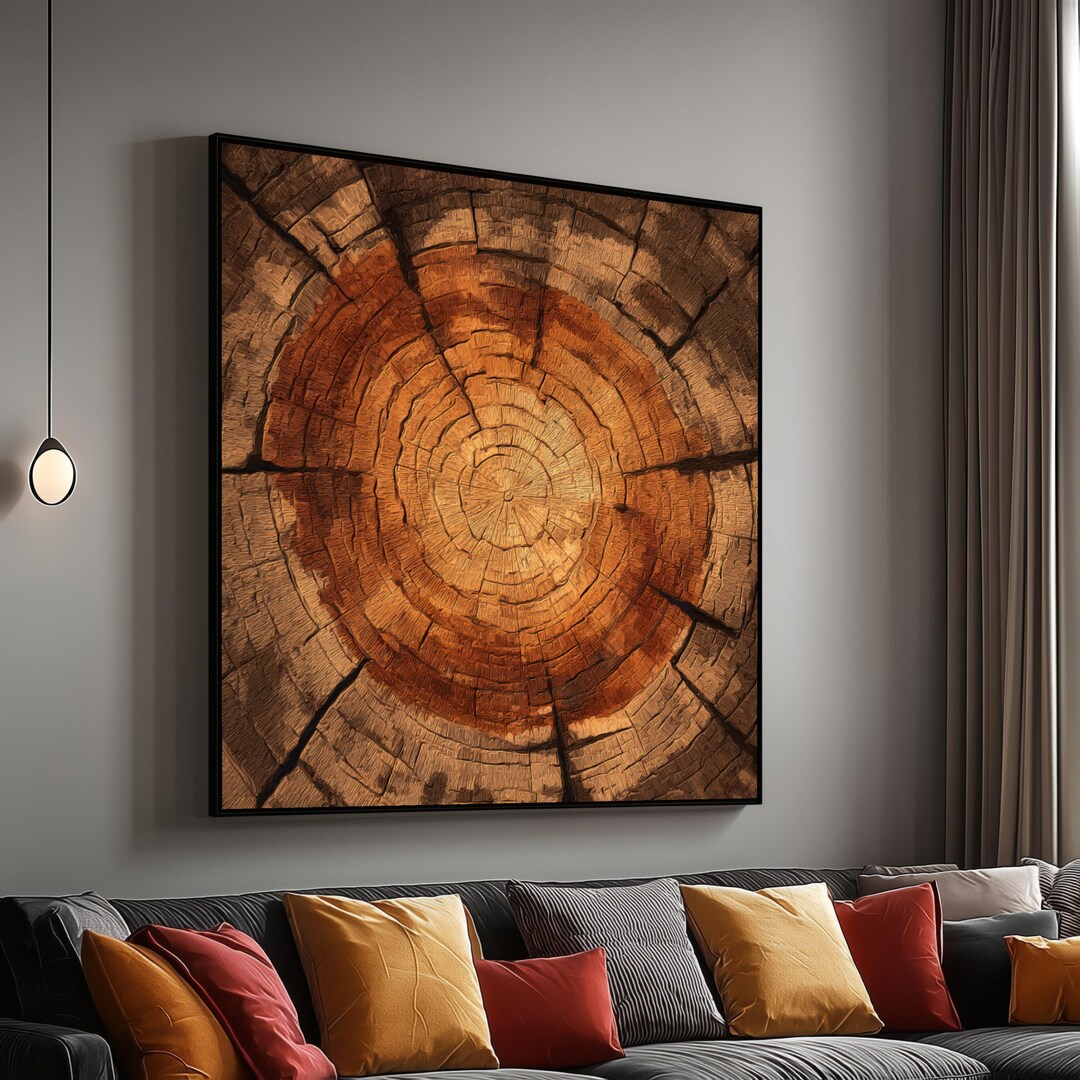 Rustic Tree Rings Canvas Wall Art, Wood Close-up Canvas, Natural ...