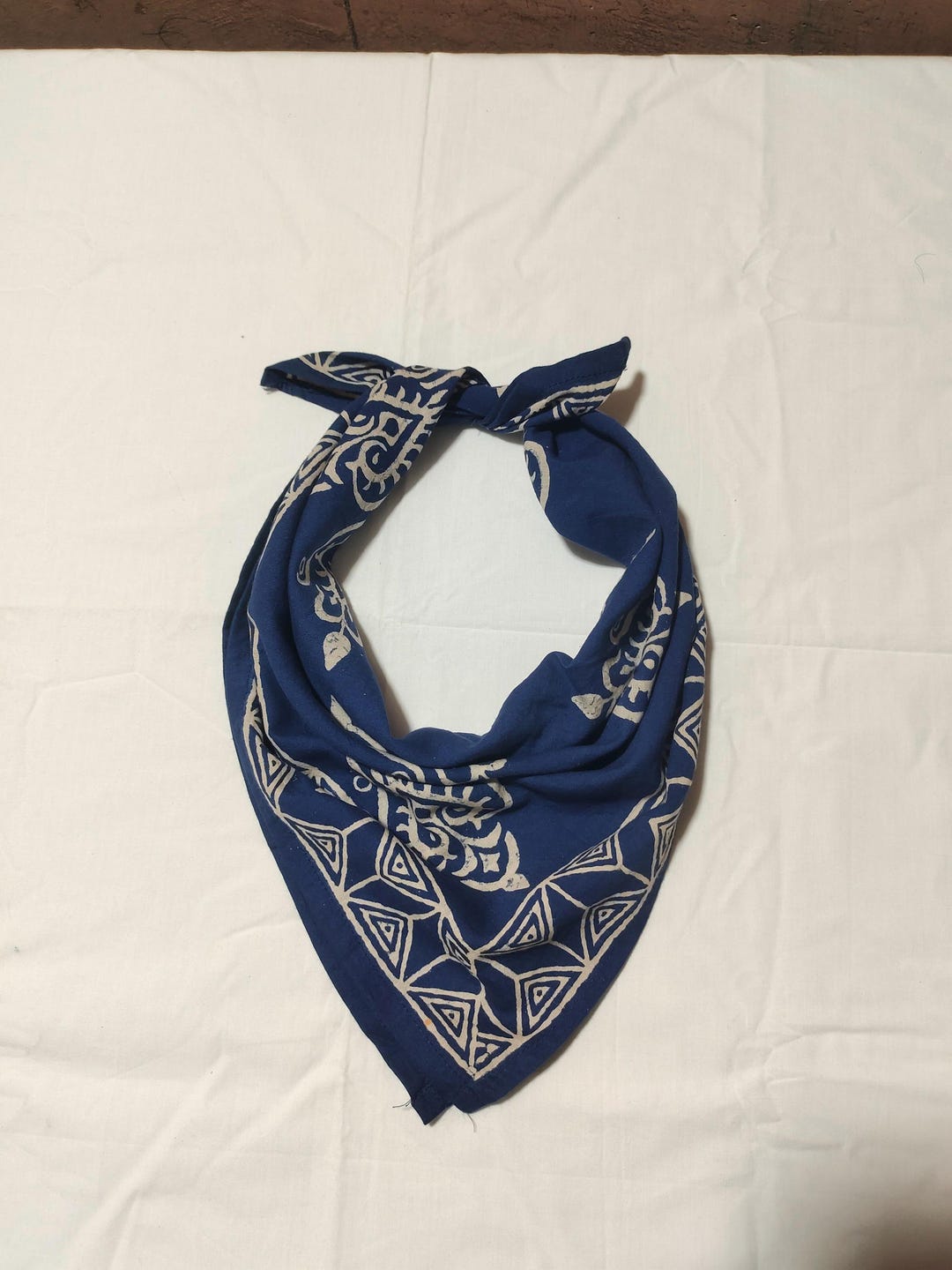 Hand Block Print Cotton Bandana | Blue Geometric Scarf, Indian Head ...